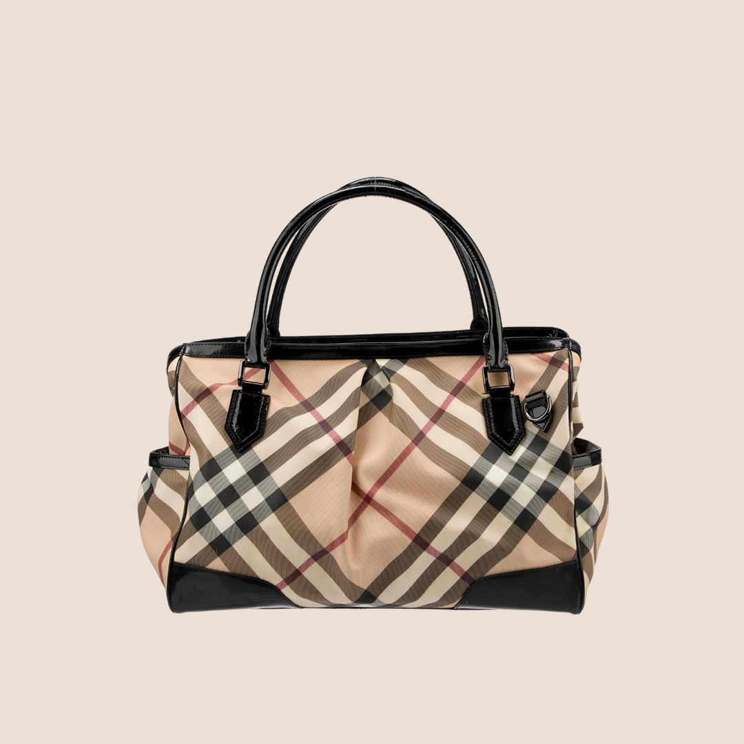 BURBERRY MADISON NOVA CHECK BLACK LEATHER DIAPER BAG – RDB